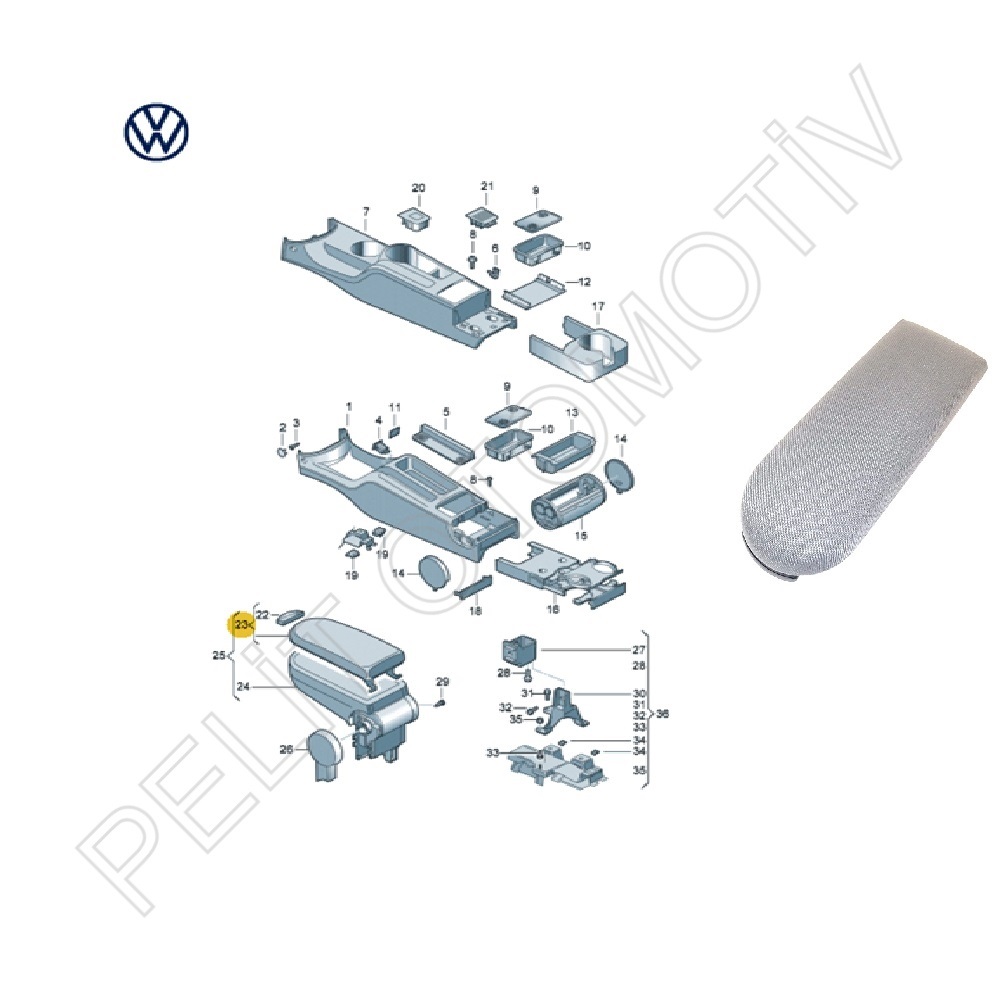 Beetle Orta Konsol Kol Dayama Kapağı 3B0867173 Gri Kumaş - 804.86 TL + KDV