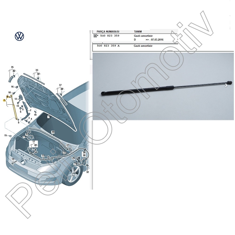 GOLF 7 MOTOR KAPUT AMORTİSÖRÜ 5G0823359A - 255.59 TL + KDV