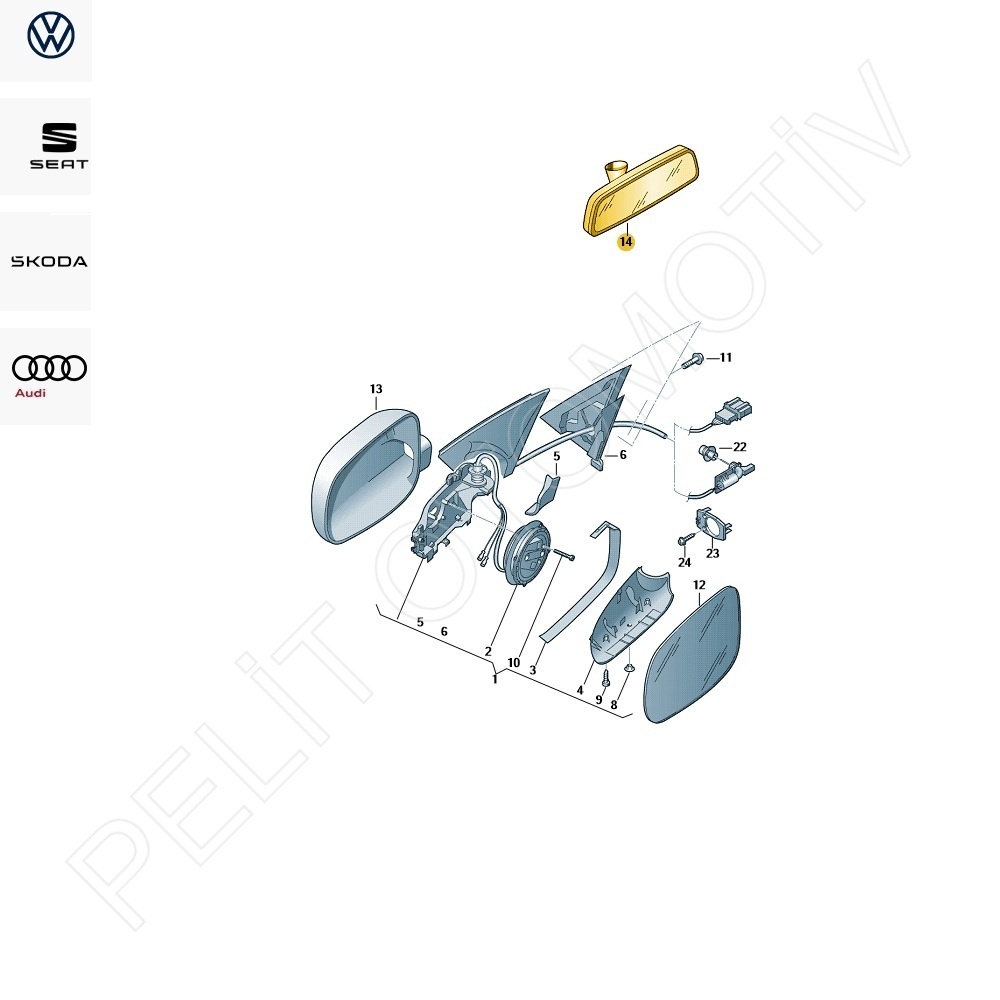 Golf İç Dikiz Ayna 3B0857511A 3C0857511J Siyah (1999-2013) - 603.75 TL ...