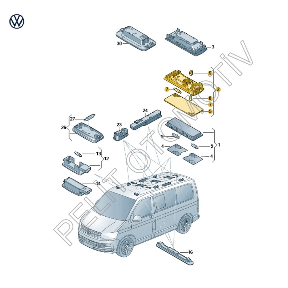 Transporter Caravella Tavan Lambası Gri 7H5947105E 7H5947105F (2009 ...