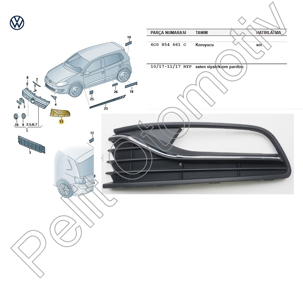 Polo (2015-2018) Sol Sis Farı Çerçevesi Kapağı 6C0854661C - 453.66 TL + KDV