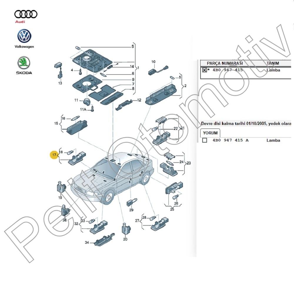 Volkswagen Golf 4 Bagaj Aydınlatma Lambası 3B0947415B Orjinal - 218.75 ...